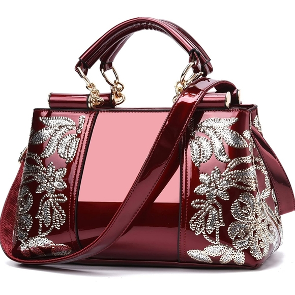 Boutique Emmé | Bags | Gilded Beauty Bag In Rich Wine Red | Poshmark